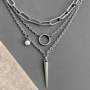 RM JEWELRY STUDIO | Jewelry | New 3 Layered Silver Necklaces Steel ...
